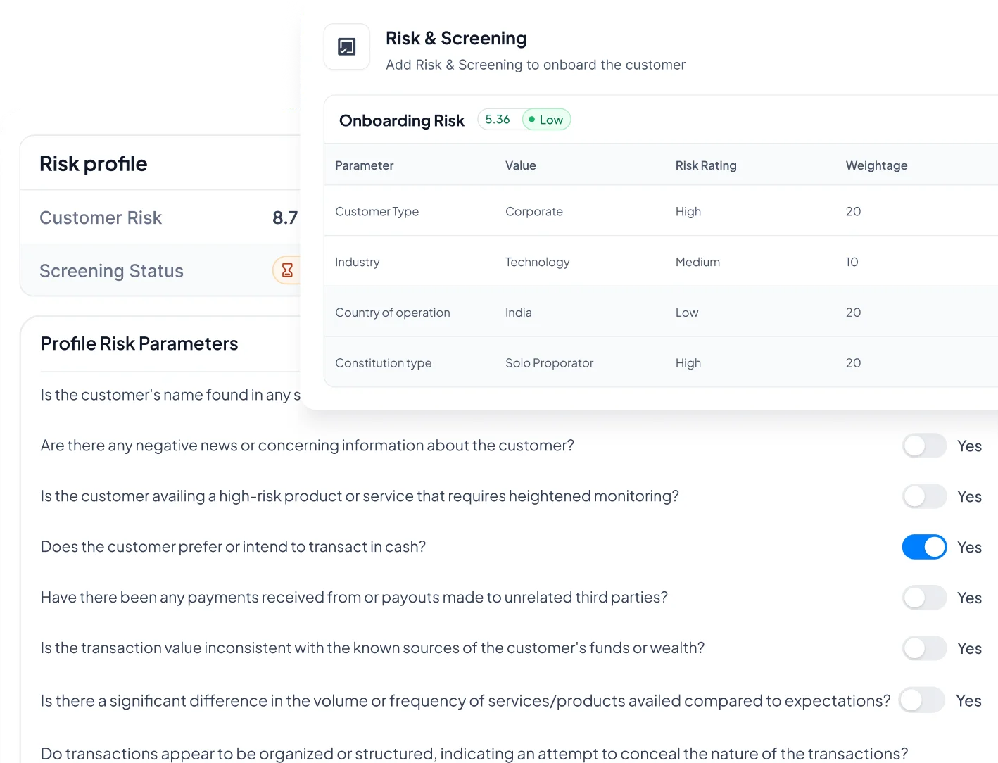 Customer Risk assessment software